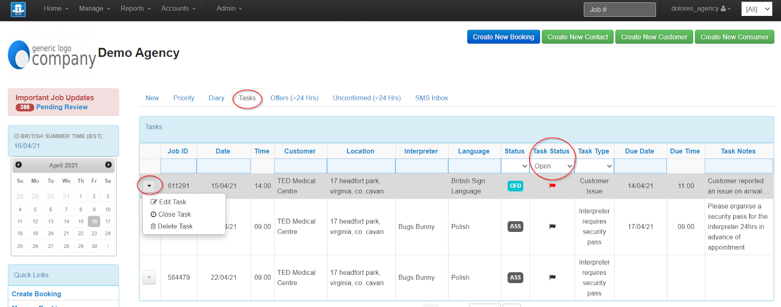 Tasks – Interpreter Intelligence