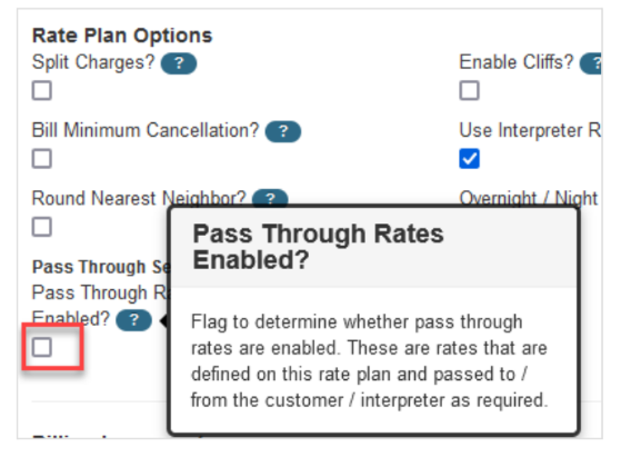 Rate Plan Pass Through Settings – Interpreter Intelligence