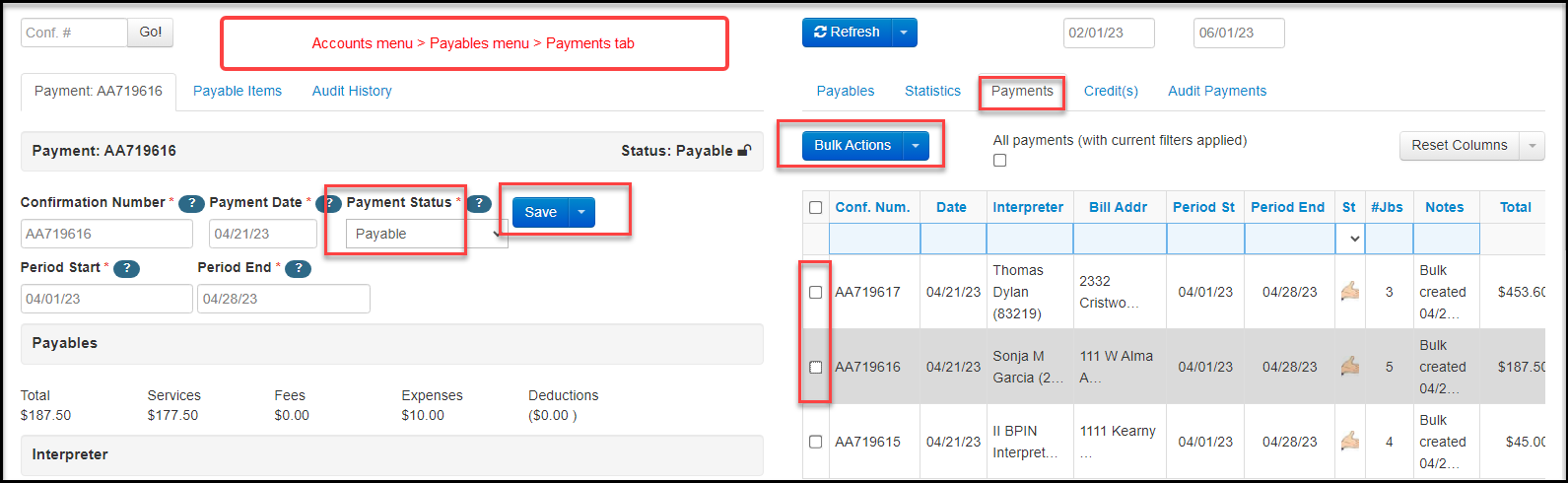 Changing the Status of an Invoice or Payment – Interpreter Intelligence
