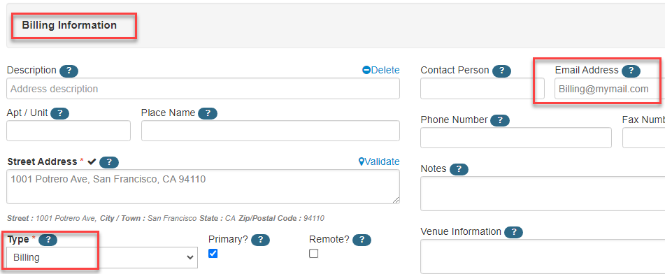 Invoice Email Address Fields and Notification Tab – Interpreter Intelligence
