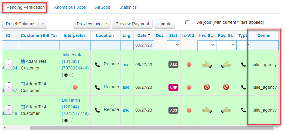 Owner field – Interpreter Intelligence