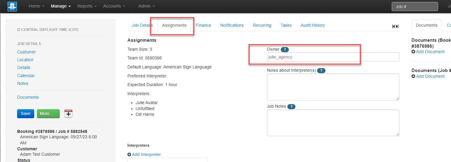 Owner field – Interpreter Intelligence