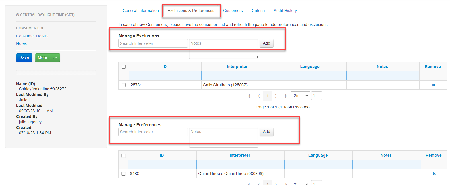 Setting Exclusions and Preferences for Interpreters, Consumers and Customers – Interpreter ...