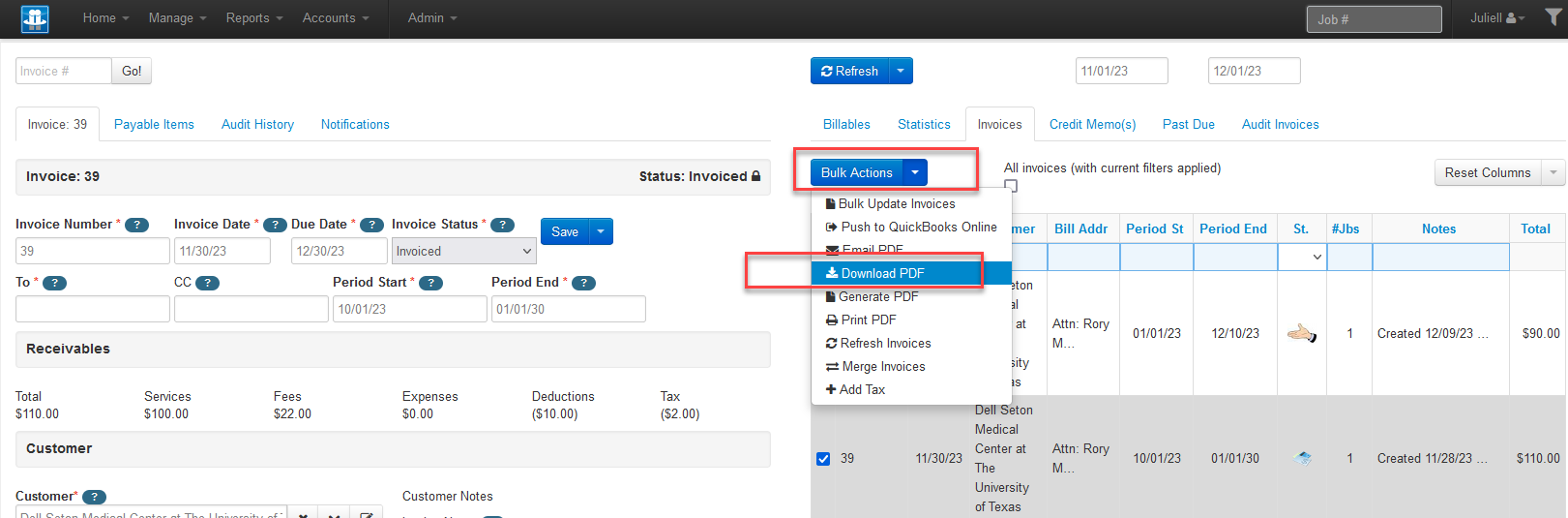Emailing or Downloading Invoices/Payments – Interpreter Intelligence