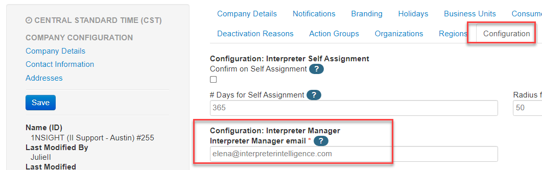 Interpreter Manager Email Address Field – Interpreter Intelligence