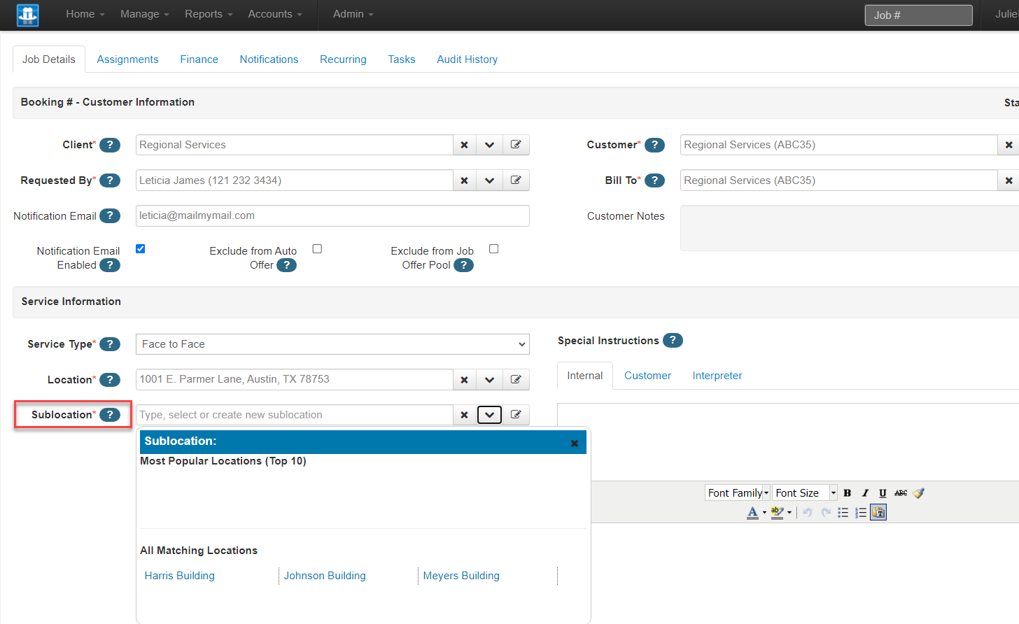 Service Locations with Sublocation Enabled – Interpreter Intelligence
