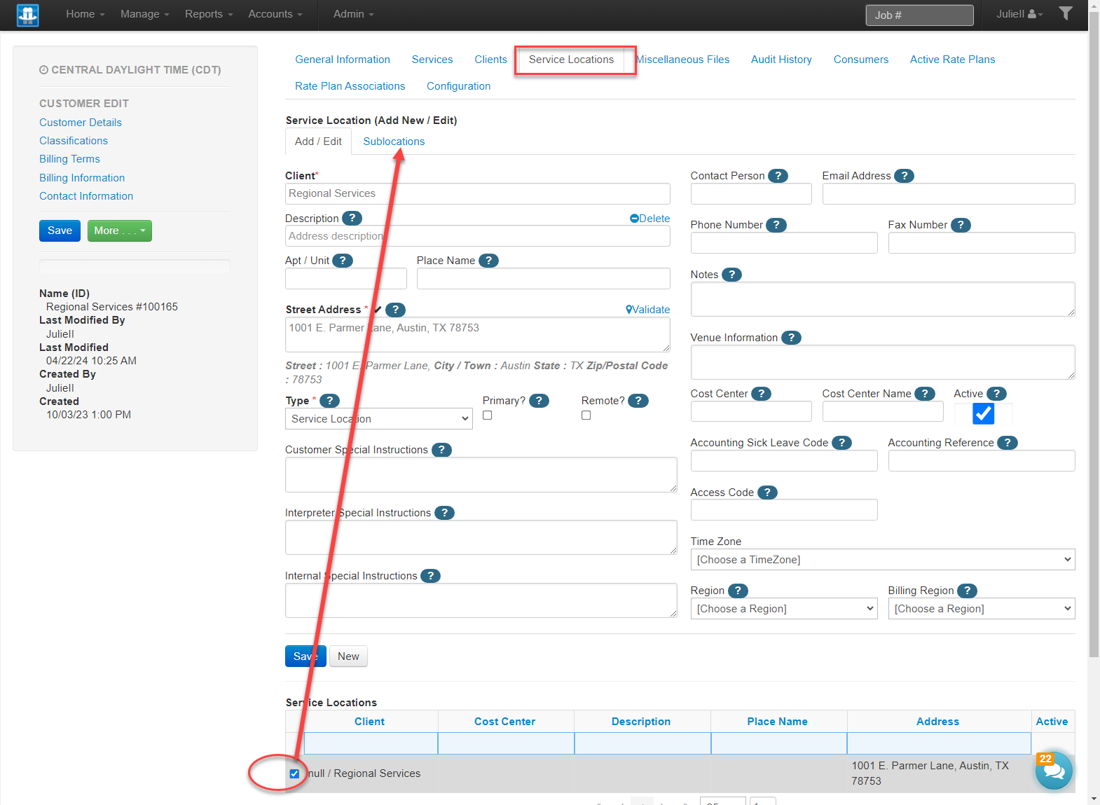 Service Locations with Sublocation Enabled – Interpreter Intelligence