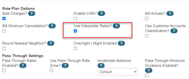 Rate Plan Pass Through Settings – Interpreter Intelligence