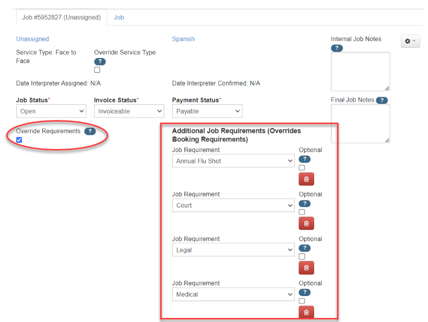 Booking Requirement Settings – Interpreter Intelligence