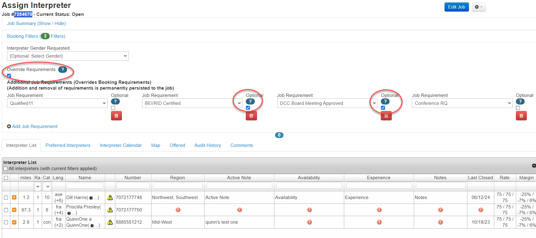 Booking Requirement Settings – Interpreter Intelligence